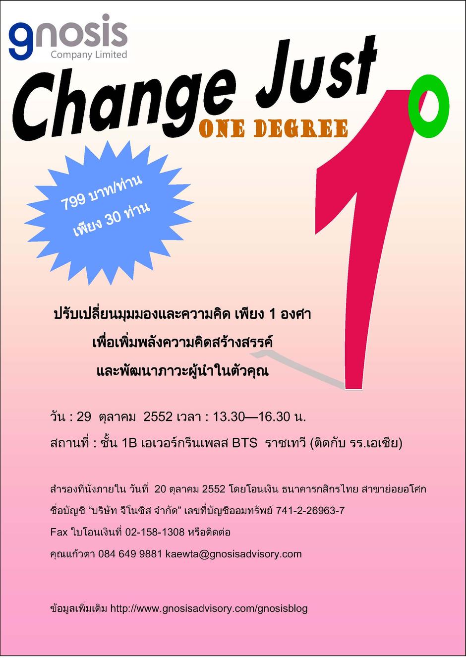 ขอเชิญร่วมสัมมนา Change Just One Degree - Life Journey of the Woman